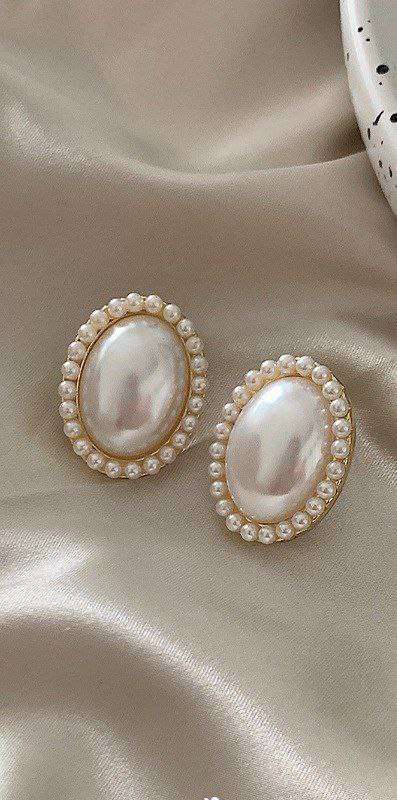 aretes broche de clip perla ovalo - Venta de accesorios